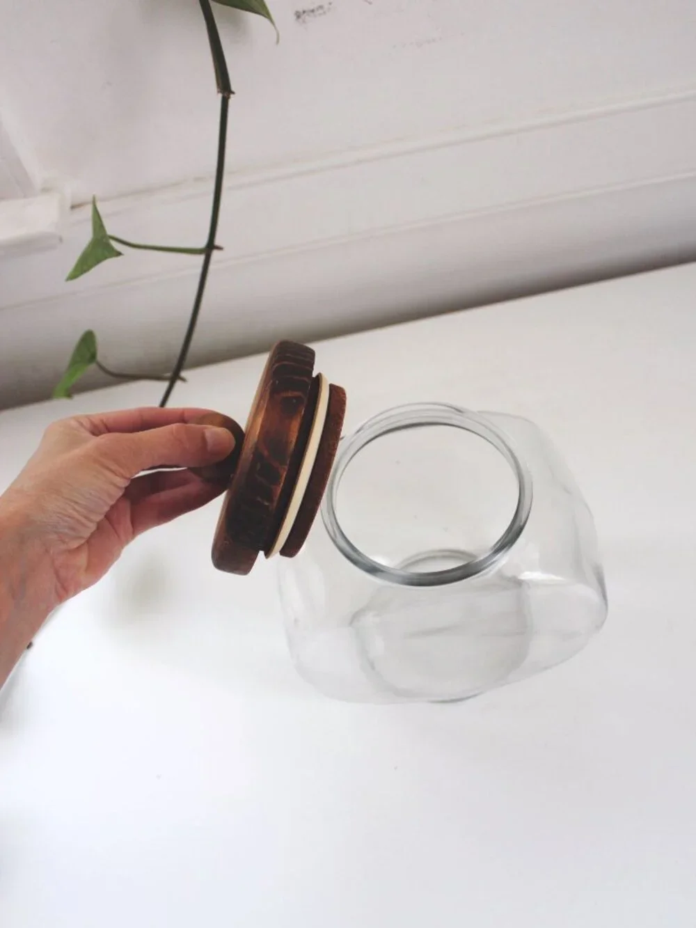Dining | Vintage Anchor Hocking Glass Penny Candy Jar Canister Wooden ...